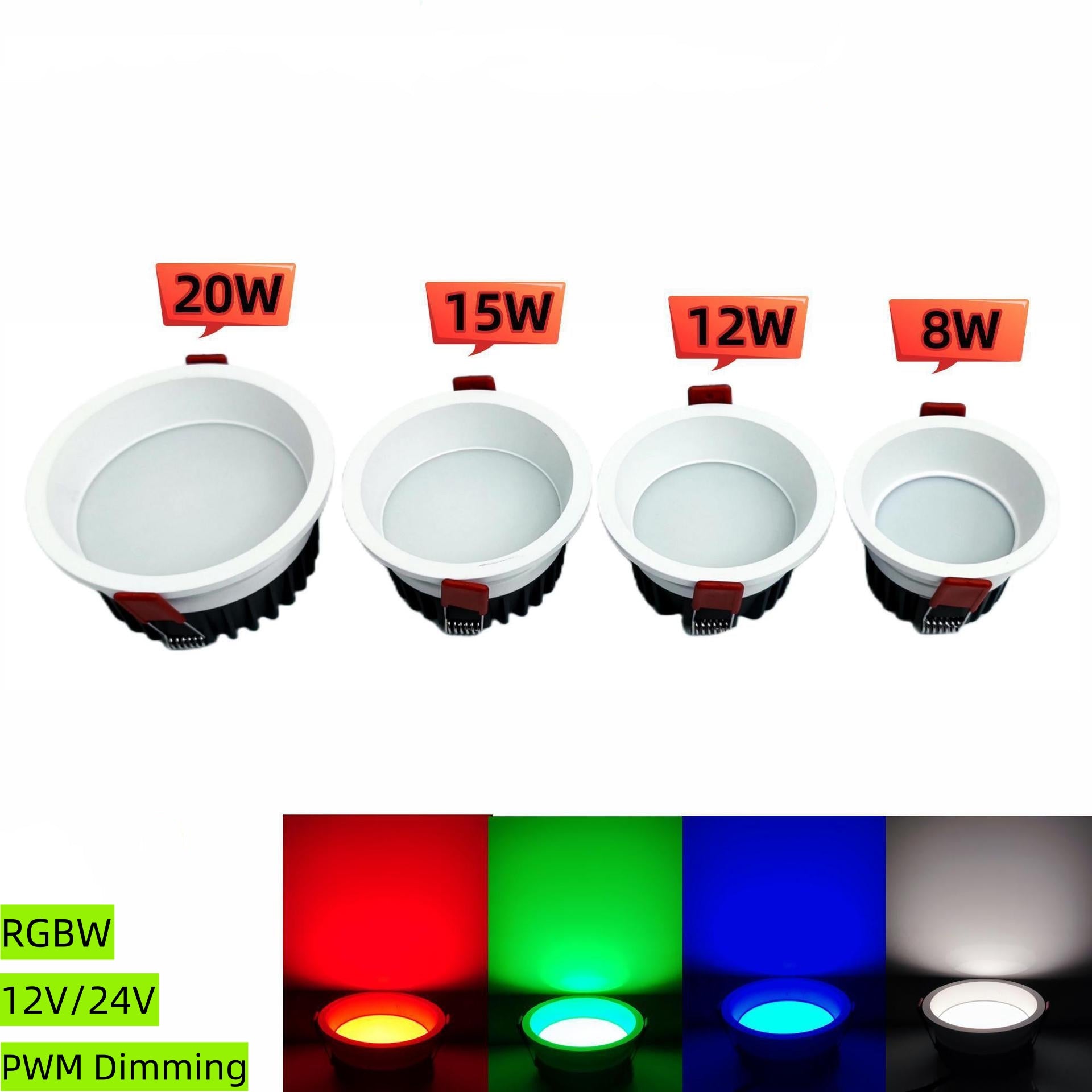 4 Pack RGBW Super Bright Modern Recessed LED Lighting 15W 12V/24V Whit